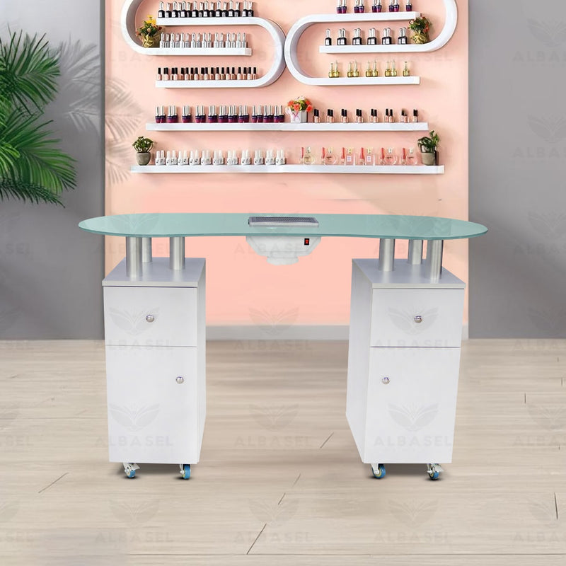 Glass Top Nail Art Manicure Table Salon Use – Albasel cosmetics