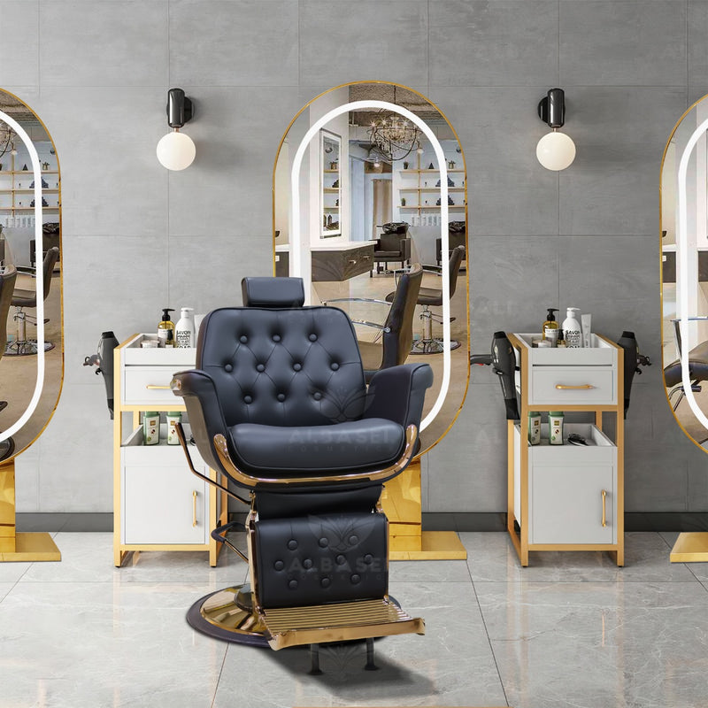 Professional Black and Gold Steel Barber Chair – Albasel cosmetics